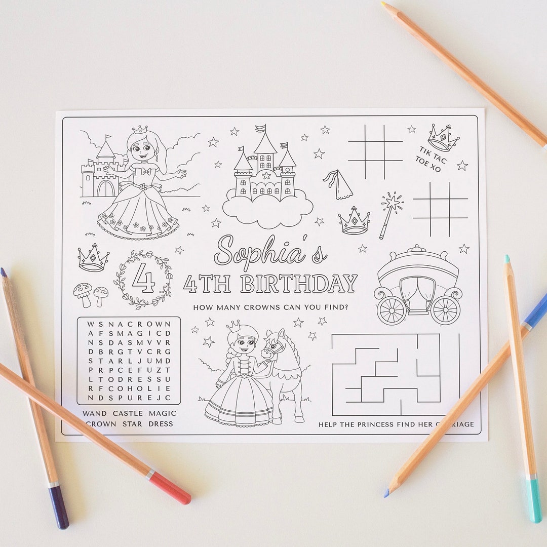 Princess Coloring Activity Sheet Magical Fairy Tale Party Castle ...