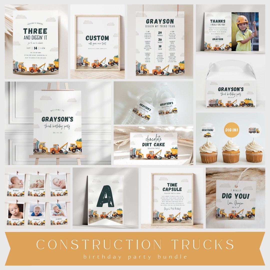 Construction Birthday Party Bundle Trucks Party Pack Diggers Bundle ...
