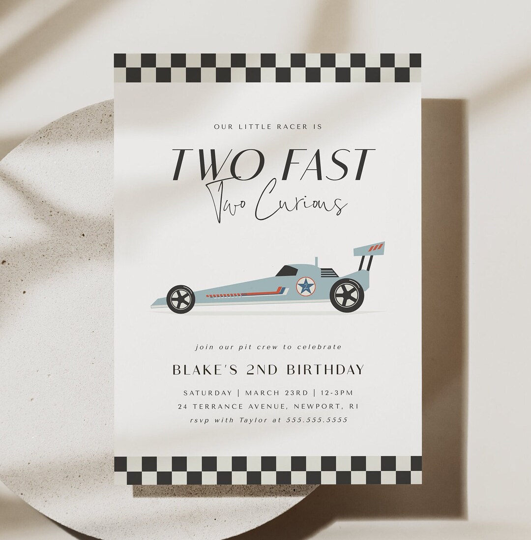 Two Fast Birthday Invitation Modern Race Car Birthday Invitation Two ...