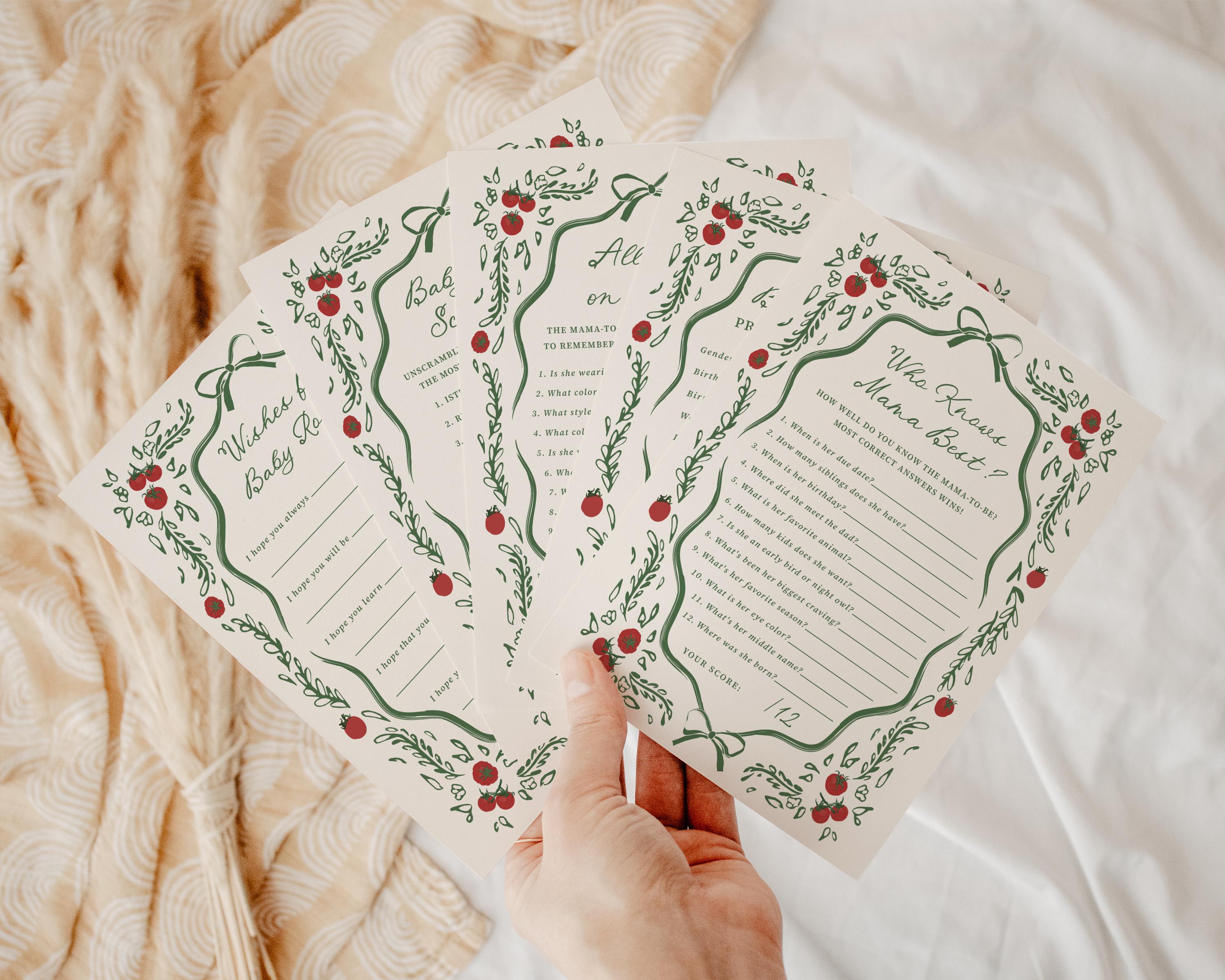 Tomato Baby Shower Games Template Italian Game Cards Download Hand ...