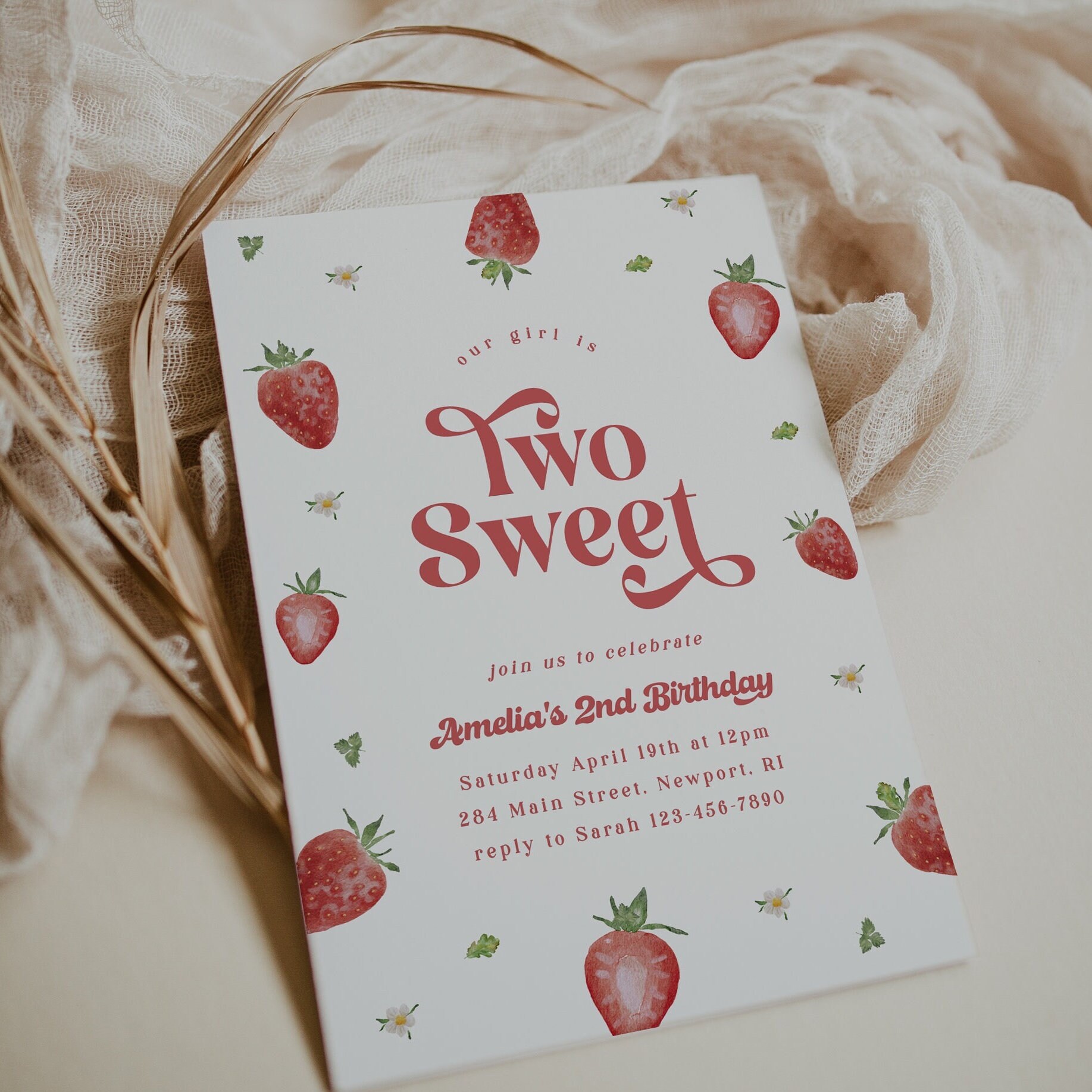 Two Sweet Berry Birthday Invitation Strawberrybirthday Invitation ...