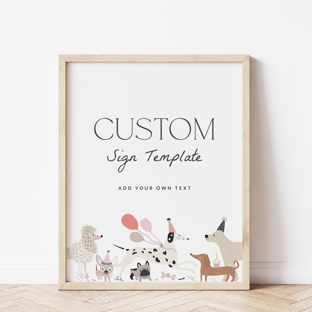 Dog Customizable Sign Puppy Party Sign DIY Modern Dog Table Sign Pawty ...