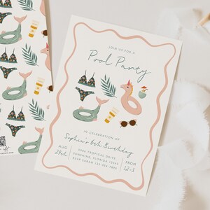 Pool Party Invitation Dive in Pool Party Birthday Invitation Boho ...