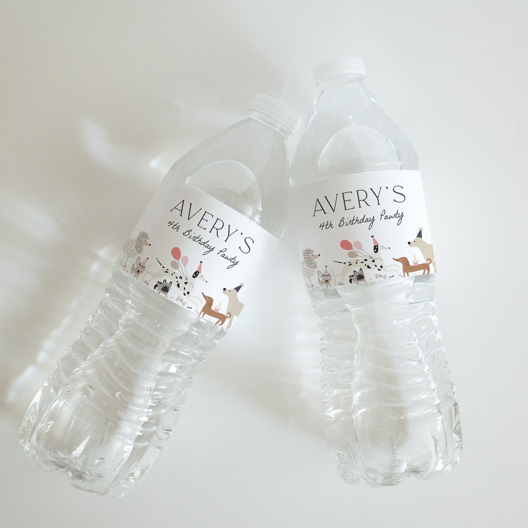 Editable Dog Water Bottle Label Template Puppy Party Label Modern Dog ...