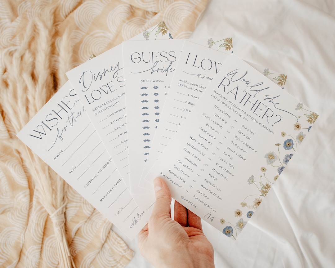 Bridal Shower Games, Floral Shower Game Cards, Minimalist Bridal Shower ...