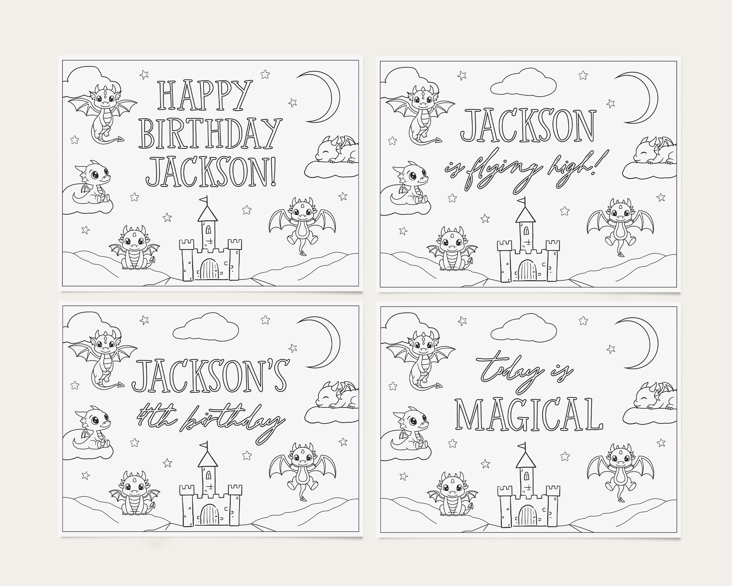 Dragon Coloring Pages Magical Adventure Birthday Castle Editable ...