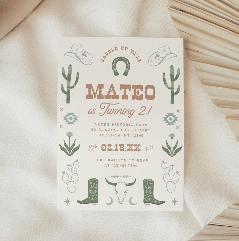 Wild West Cowboy Birthday Invitation Template - Etsy