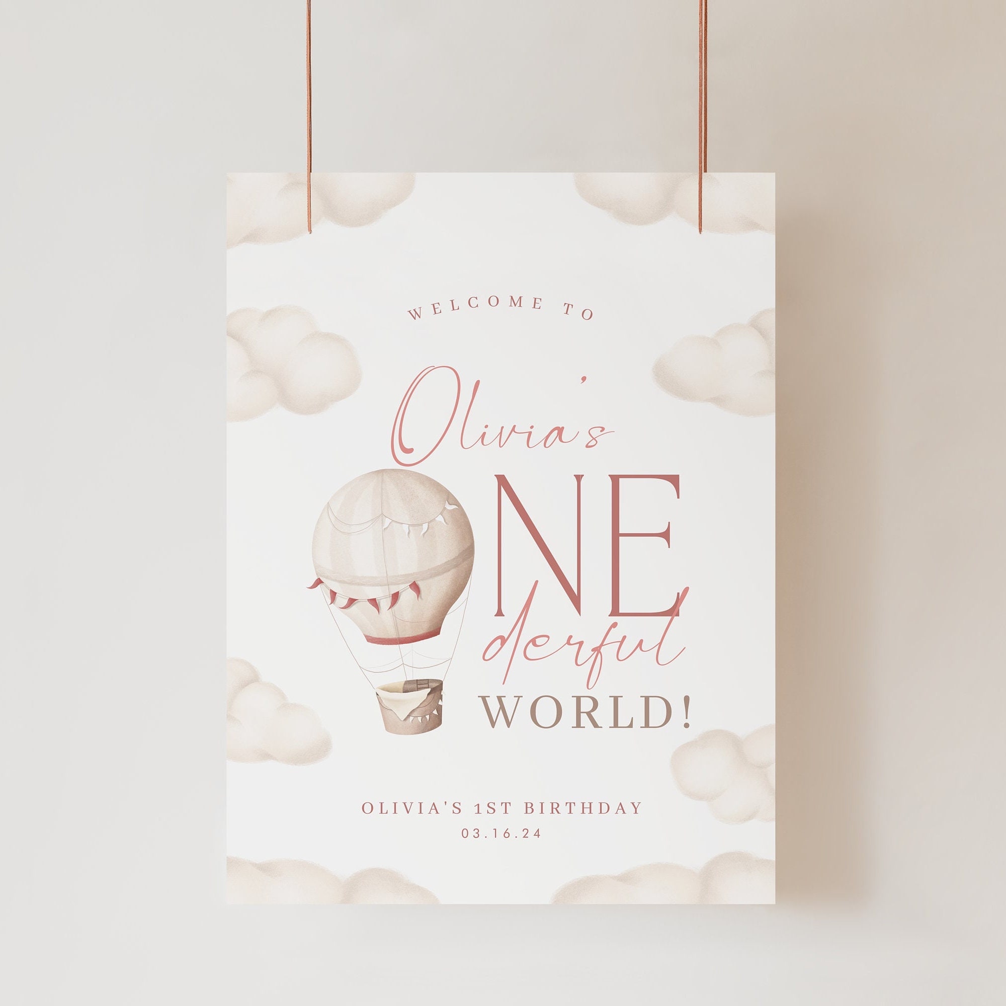 Onederful World Welcome Sign, 1st Birthday Pink Welcome Board, Baby ...