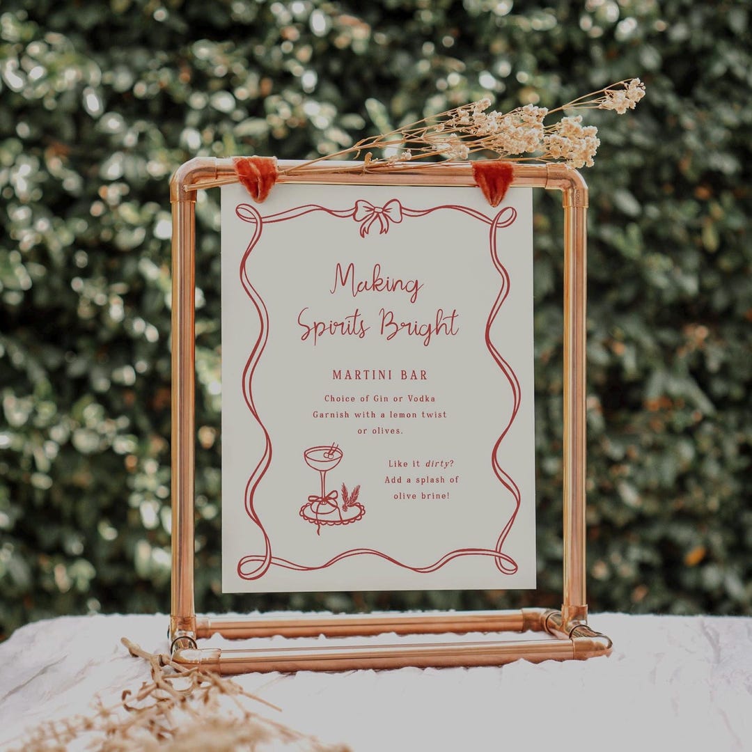 Martini Bar Menu Whimsical Bow Menu Holiday Party Drinks Menu Template ...