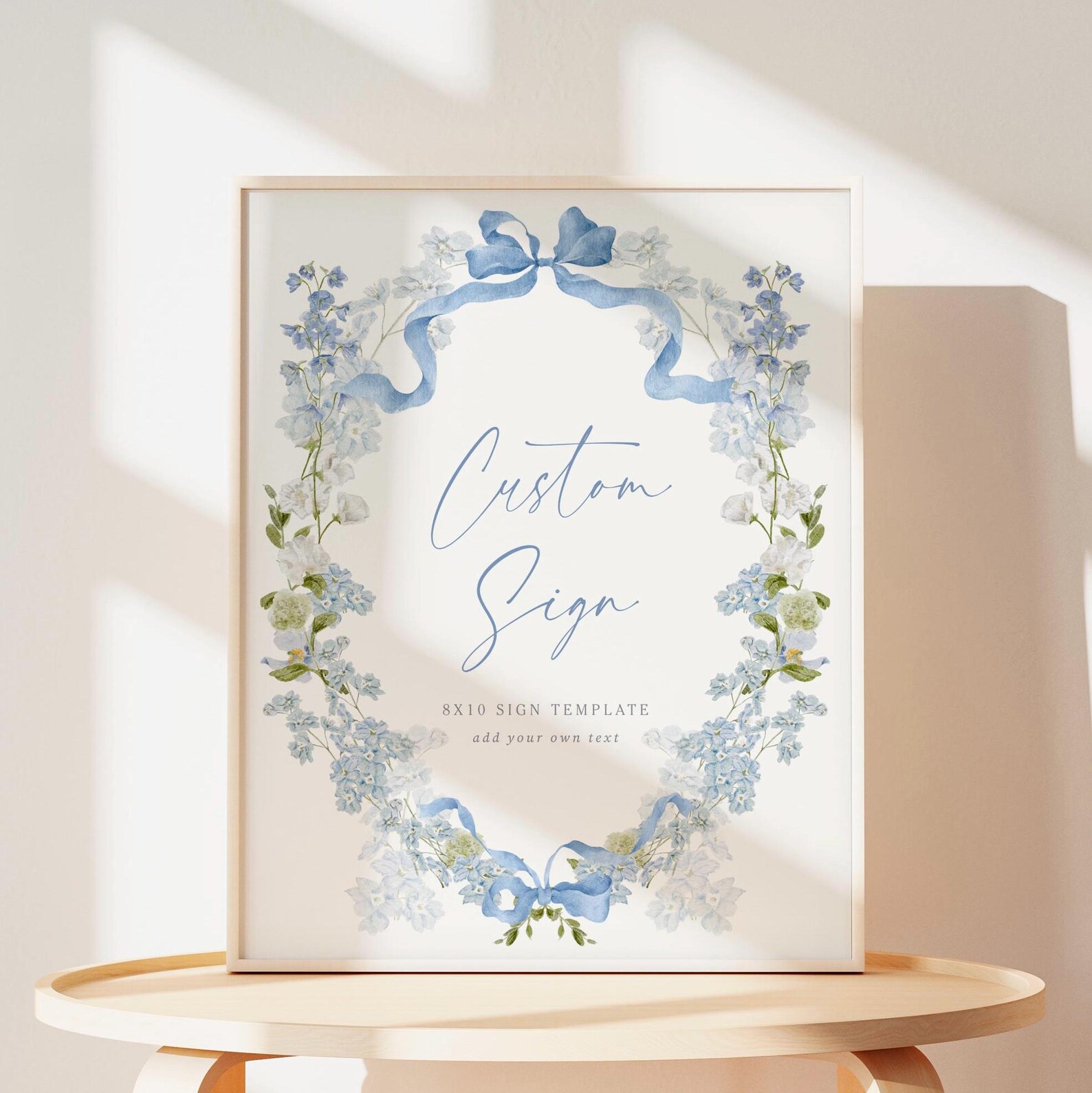 Editable Table Sign Blue Floral Custom Sign Gift Table Sign Printable ...