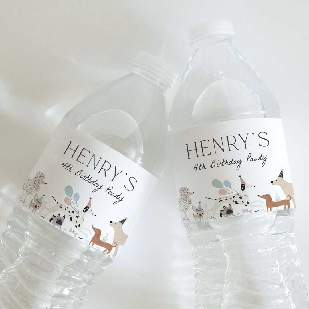 Editable Dog Water Bottle Label Template Puppy Party Label Modern Dog ...