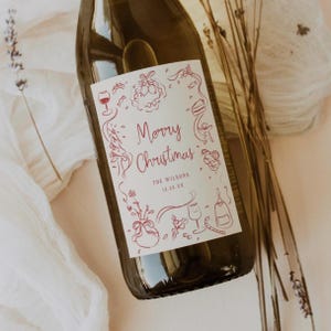 Christmas Wine Label Template Whimsical Holiday Hand Drawn Bottle Label ...