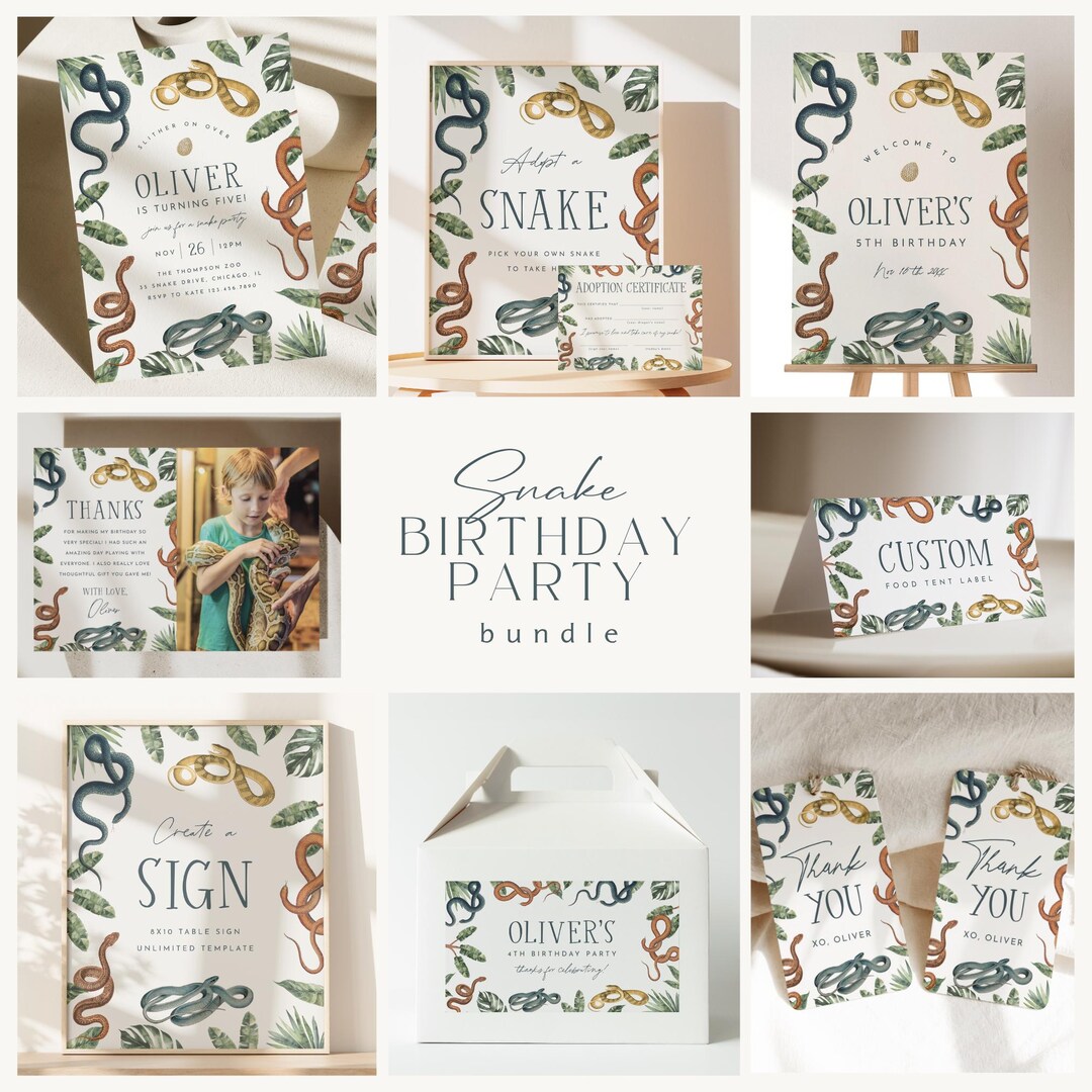 Snake Birthday Party Bundle Template Editable Snake Invitation Boy ...