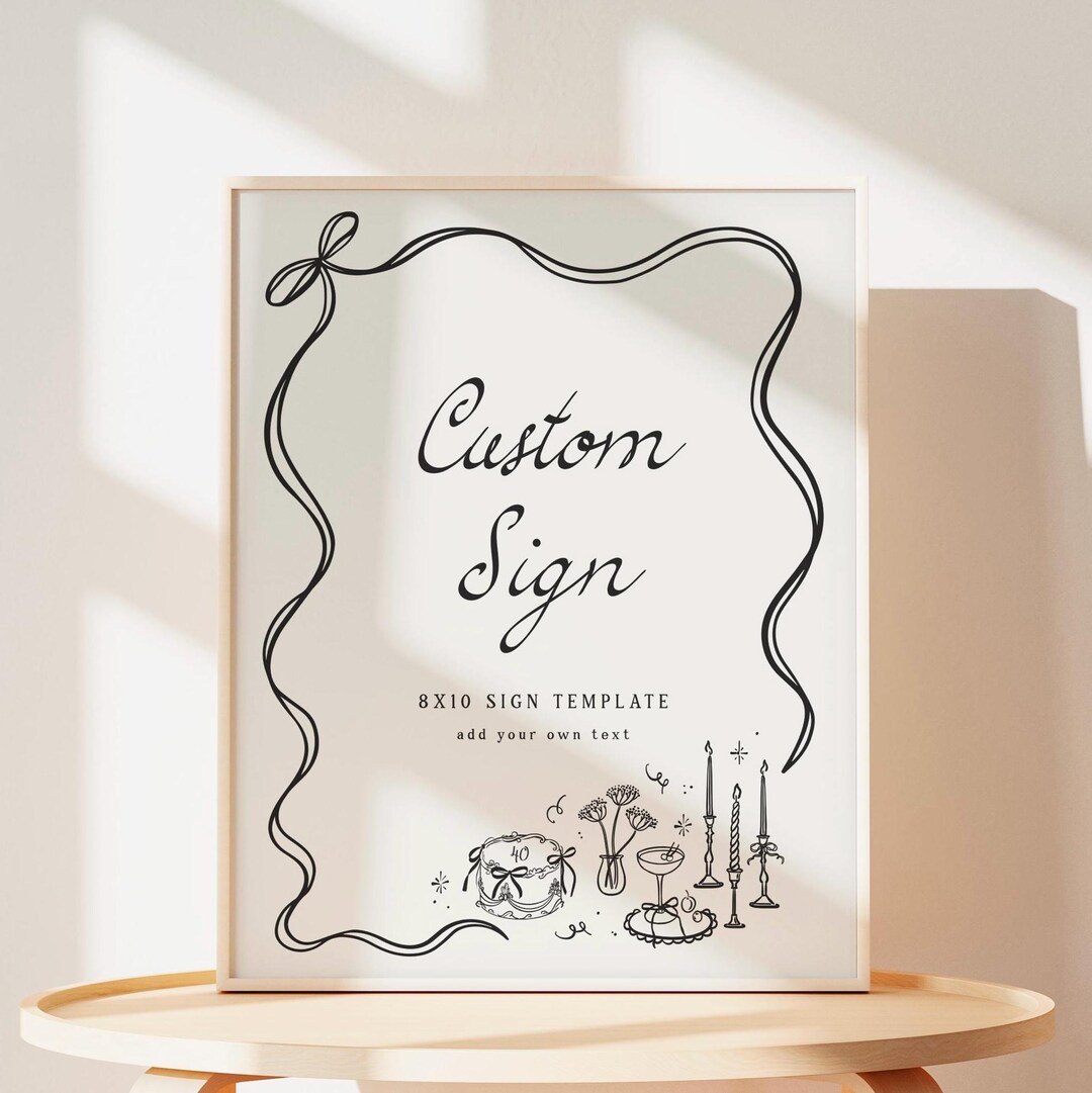 Custom Table Sign Template Editable Hand Drawn Cocktail Party Sign ...