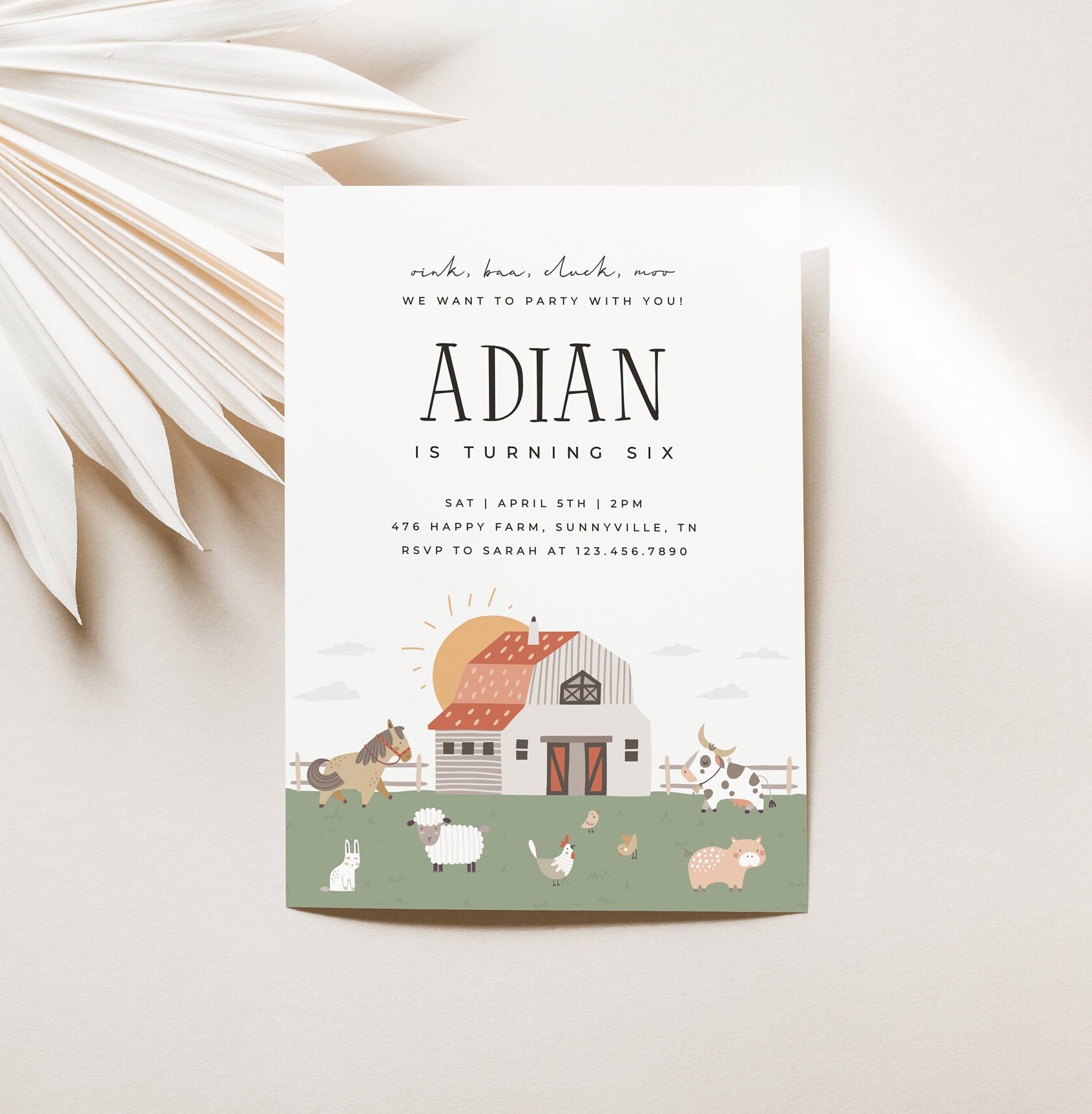 Farm Birthday Invitation, Farm Animals Party Invite, Boho Farm Barn ...
