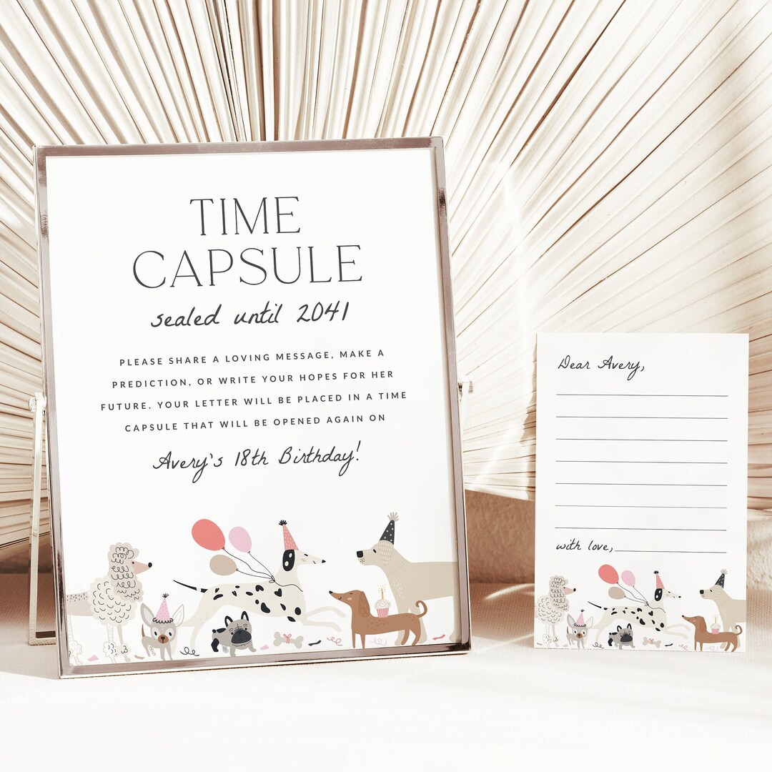 Dog Time Capsule Sign Puppy Party Sign Customizable Modern Dog Pawty ...