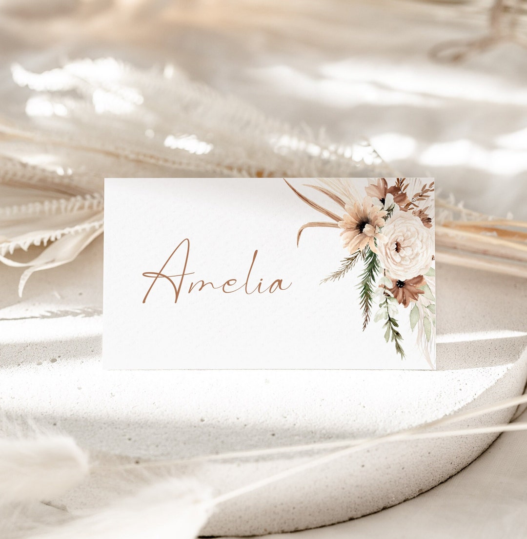 Boho Bridal Shower Place Card Template Printable Name Card Neutral ...