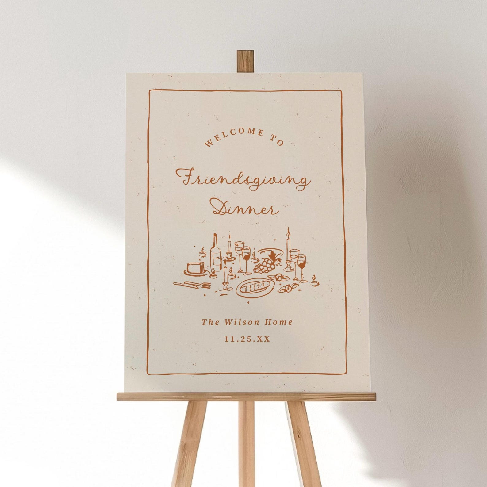 Friendsgiving Welcome Sign Template Hand Drawn Tablescape Sign ...