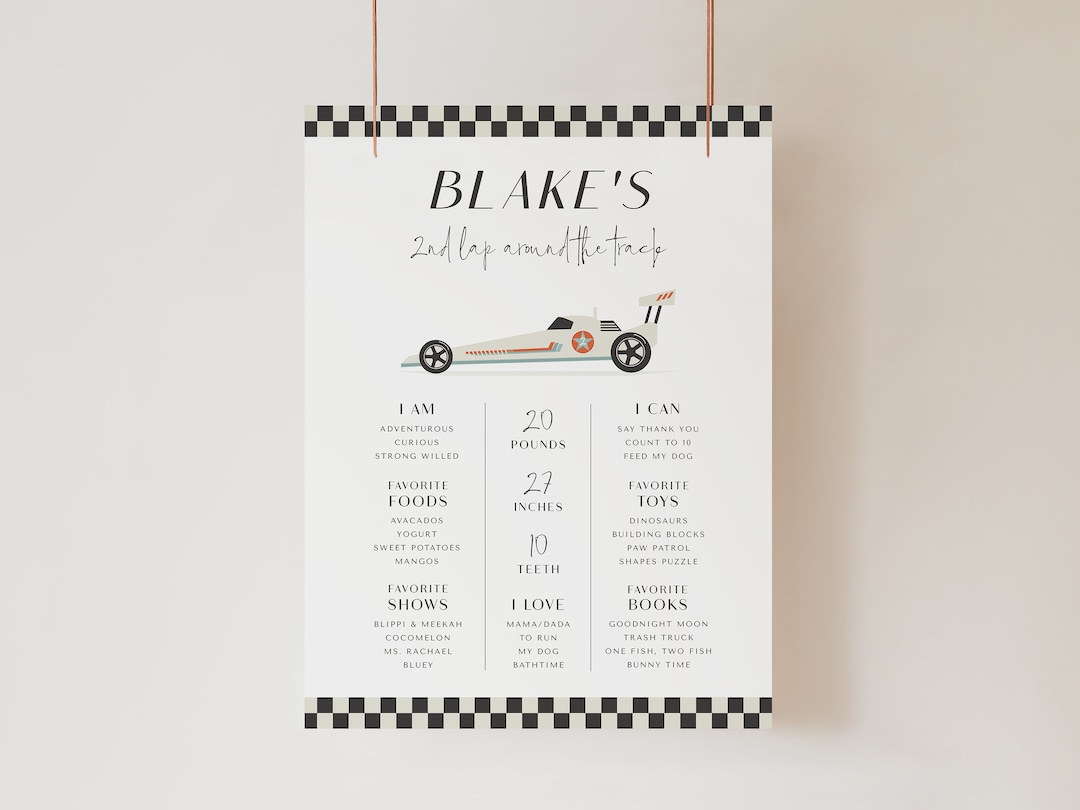 Modern Race Car Birthday Milestone Sign, Two Fast Birthday, Two Fast ...