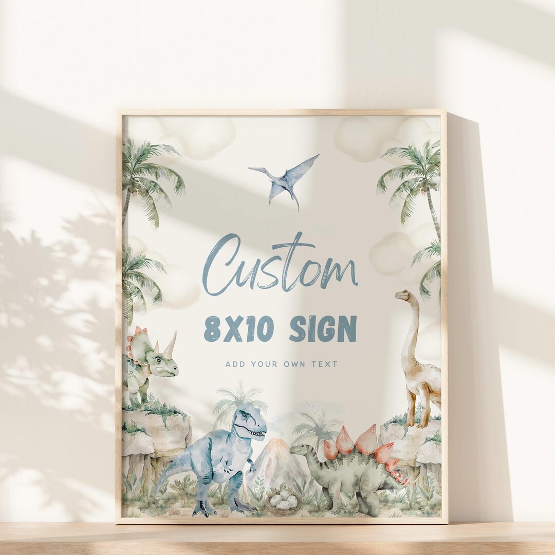 Dinosaur Sign Template Customizable Sign Editable Dinosaur Party Poster ...