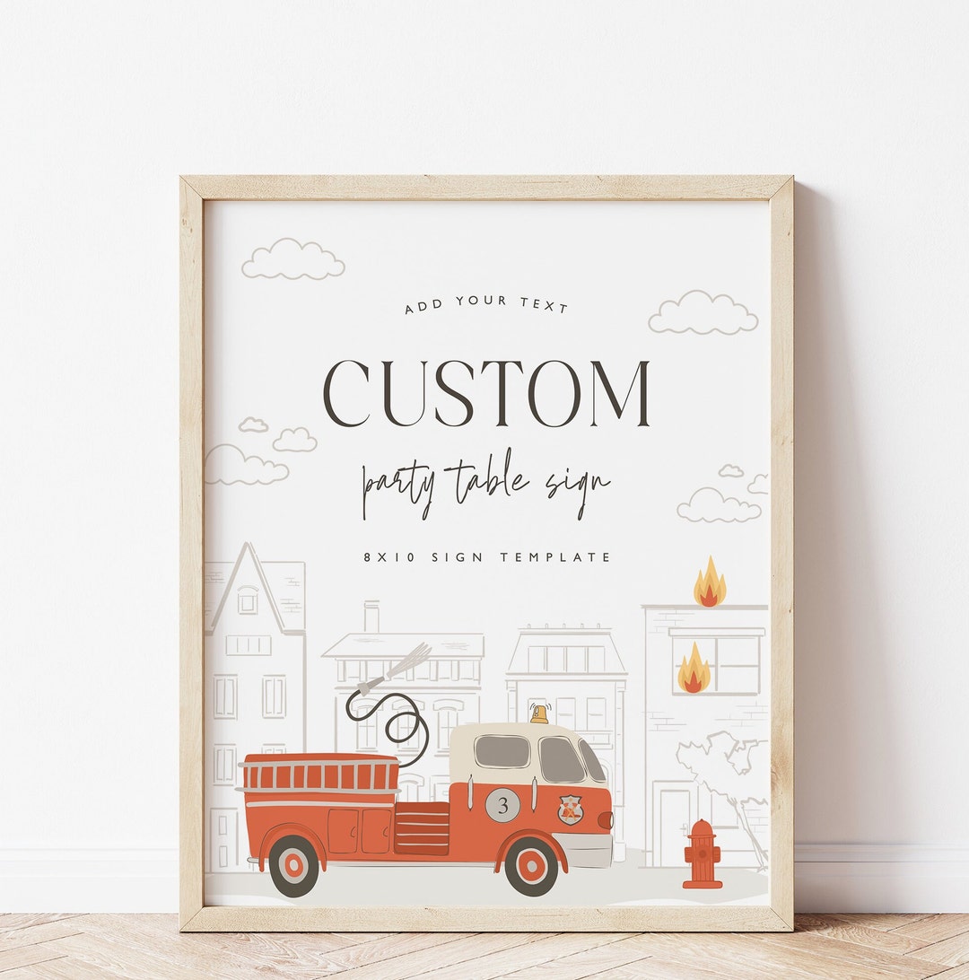 Firetruck Fully Editable Sign Firefighter Custom Table Sign Fire Truck ...