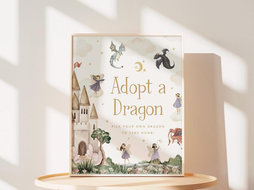 Adopt a Dragon Sign Editable Dragon Adoption Certificate Fairy Dragons Birthday Party Boy Girl ...