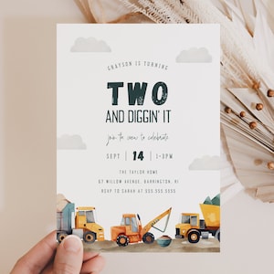 Construction Trucks Birthday Invitation Diggin It Construction Invite ...