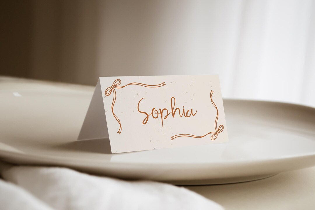 Whimsical Bow Place Card Friendsgiving Dinner Food Label Template ...