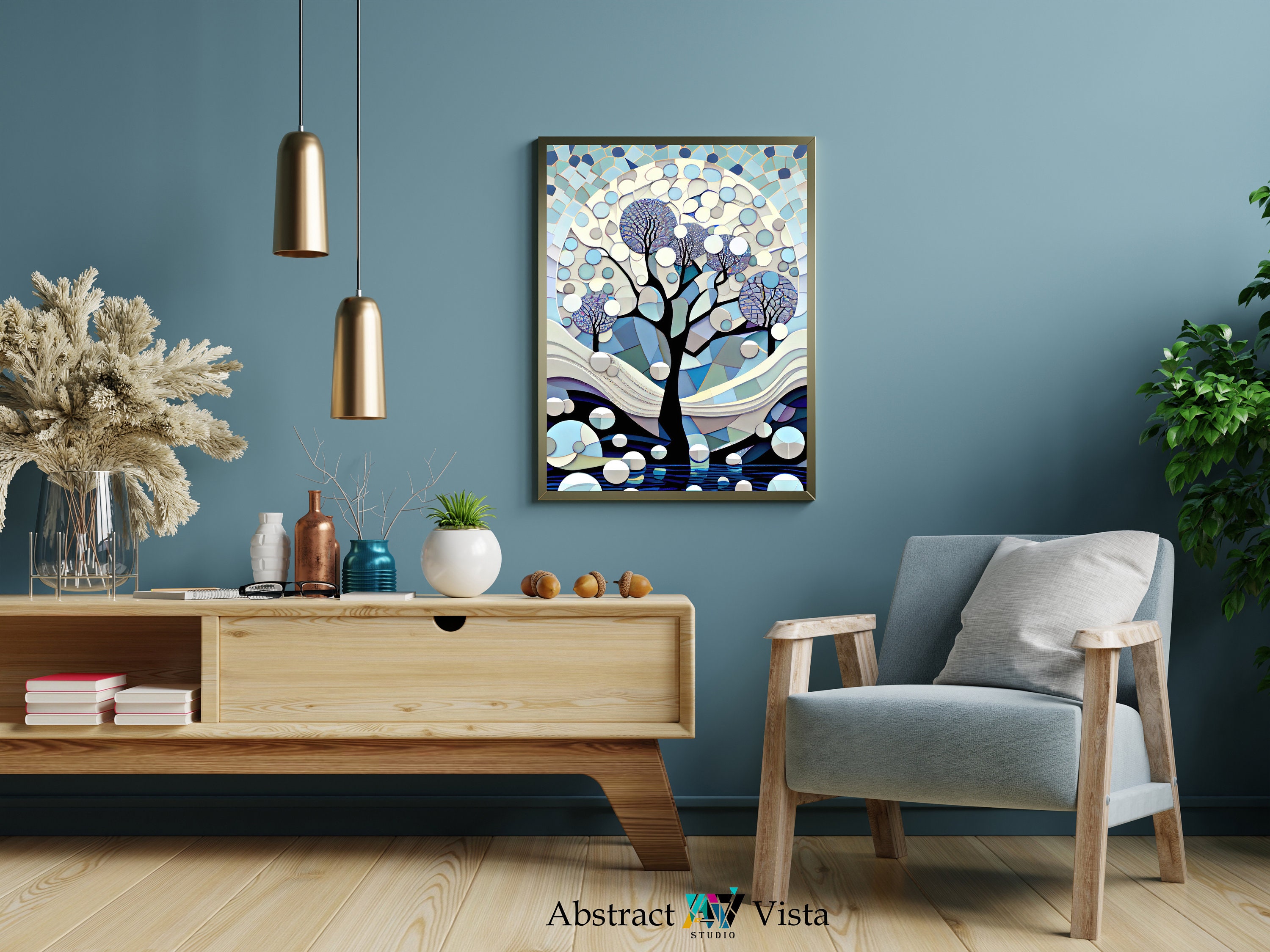 Tree Wall Art Modern Tree Wall Art Decor Printable Art Blue - Etsy