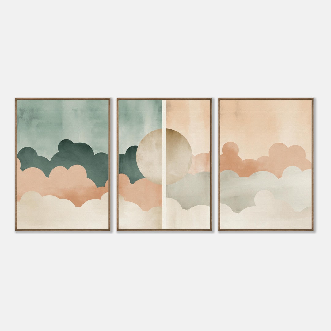 Double Sky Triptych Watercolour Landscape Print, Abstract Art ...
