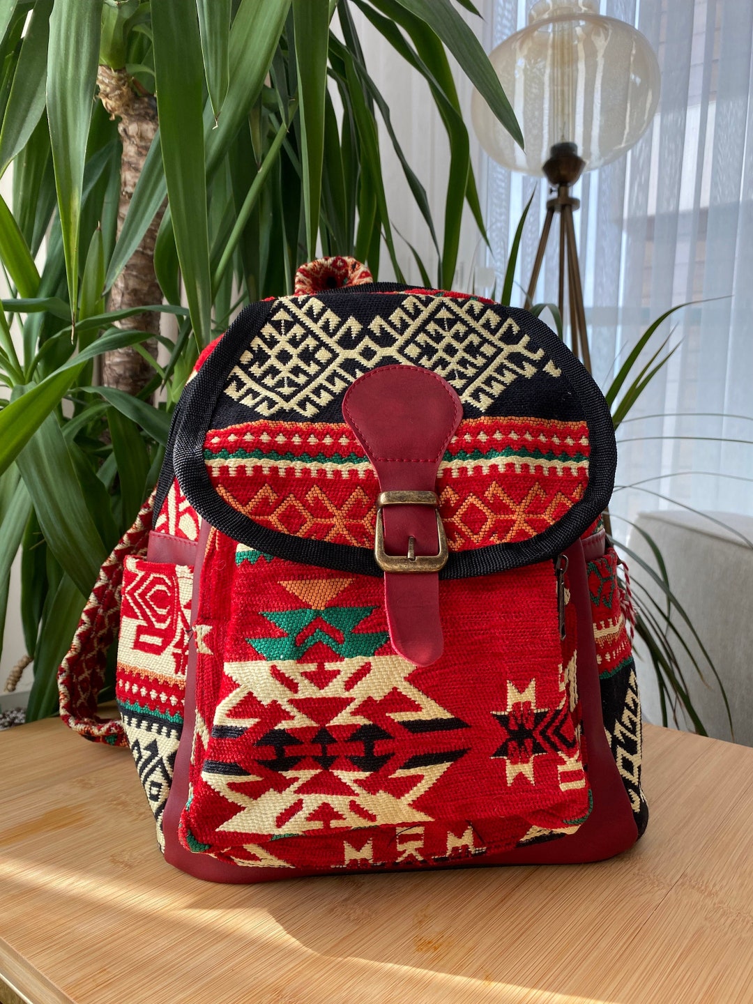 Authentic Kilim Backpack Handwoven Bag Red Bag Large Backpack Oriental ...