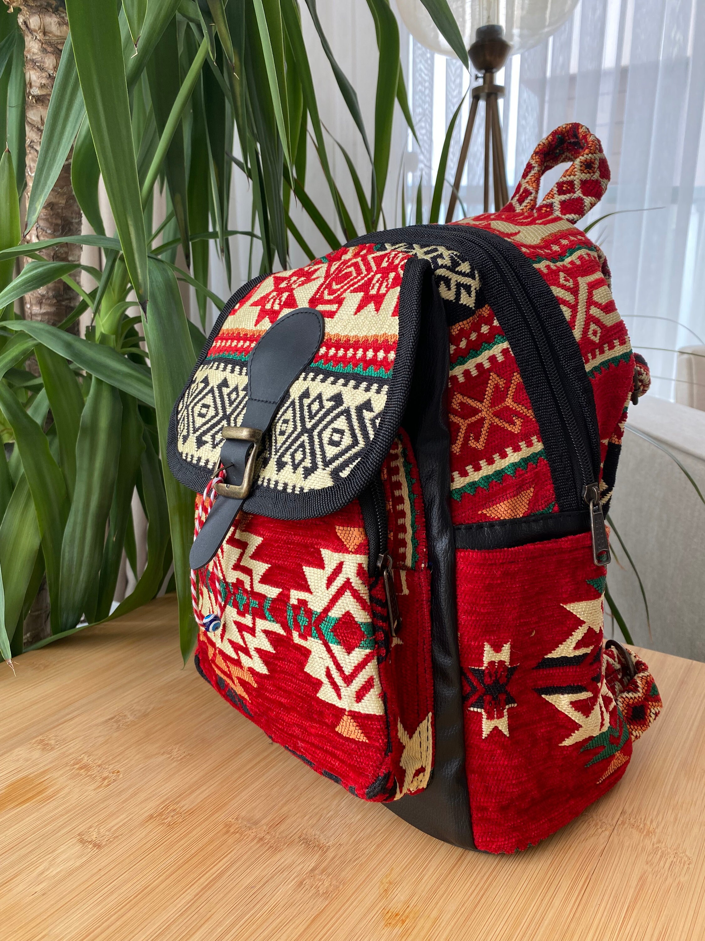 Red Laptop Bag , Large Authentic Rug Backpack, Oriental Bag, Kilim ...
