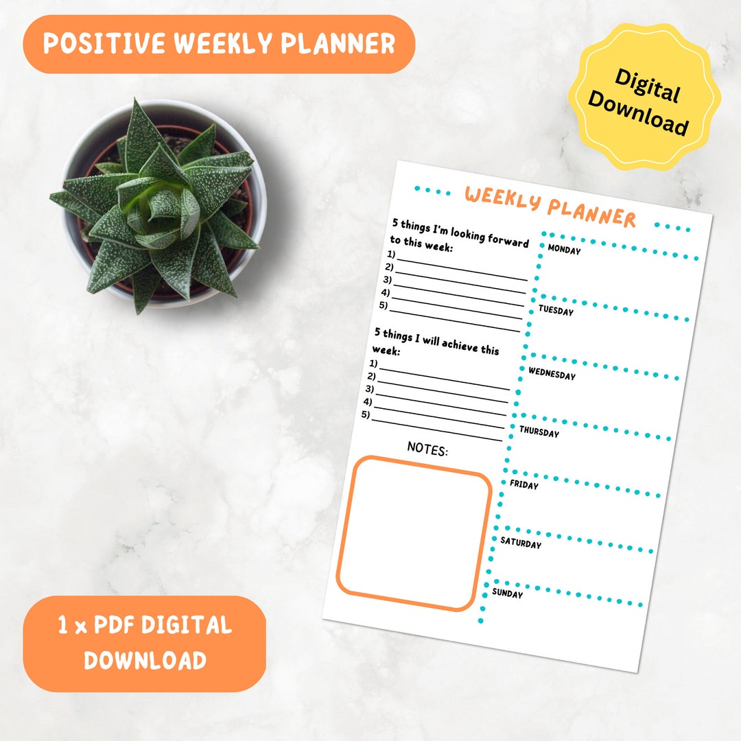 Positive Weekly Digital Planner, Planner, Diary, to Do List ...