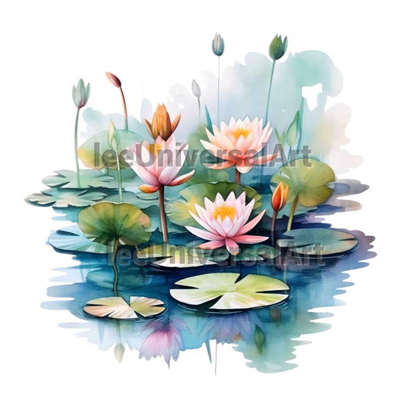 Watercolor Lily Pond Clipart Springtime Cute Lily Pad and Frog Pond PNG ...