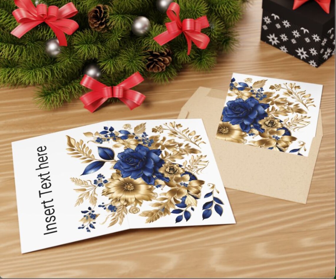 Blue and Gold Floral Clipart Cool Beautiful Wedding Rustic Navy Blue ...