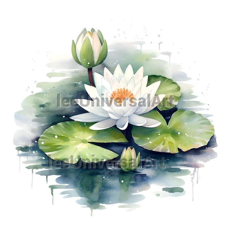Watercolor Lily Pond Clipart Springtime Cute Lily Pad and Frog Pond PNG ...