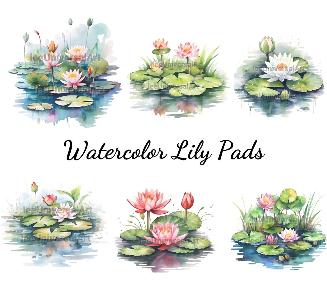 Watercolor Lily Pond Clipart Springtime Cute Lily Pad and Frog Pond PNG ...