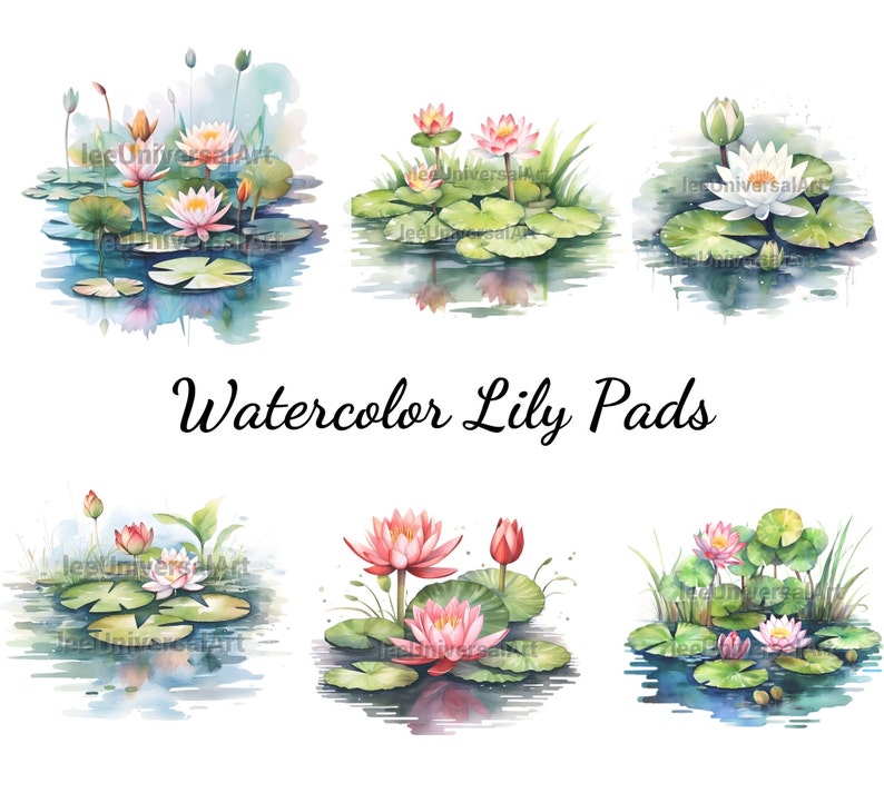 Watercolor Lily Pond Clipart Springtime Cute Lily Pad and Frog Pond PNG ...
