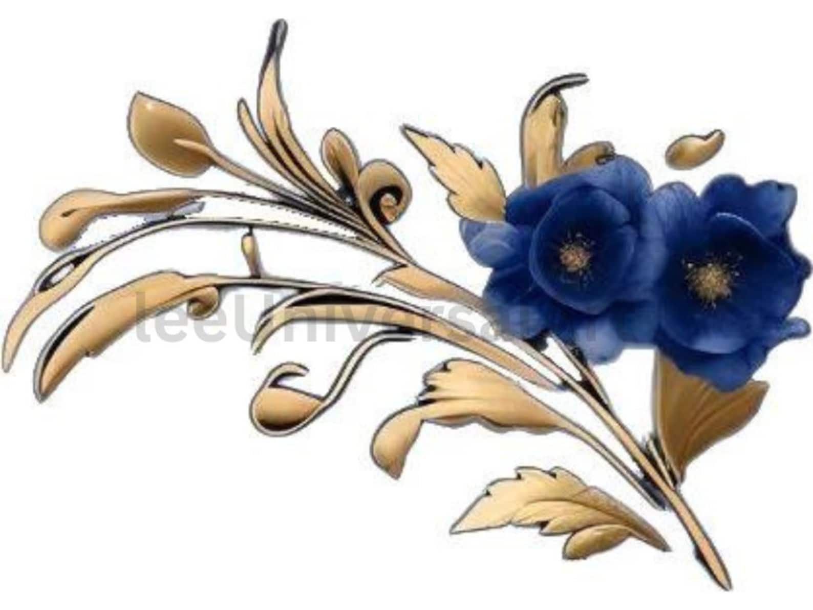 Blue and Gold Floral Clipart Cool Beautiful Wedding Rustic Navy Blue ...