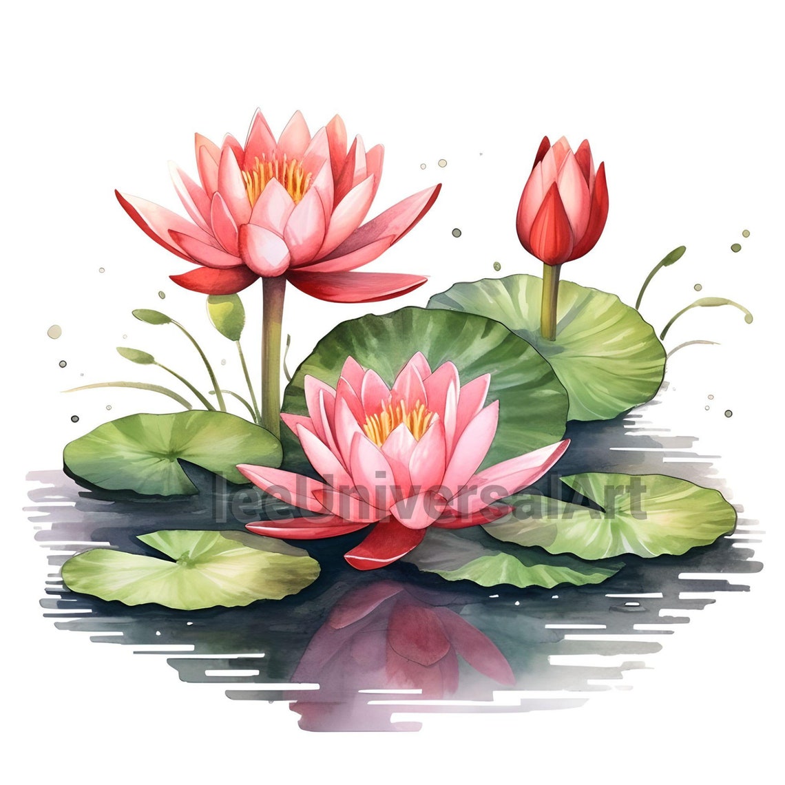 Watercolor Lily Pond Clipart Springtime Cute Lily Pad and Frog Pond PNG ...