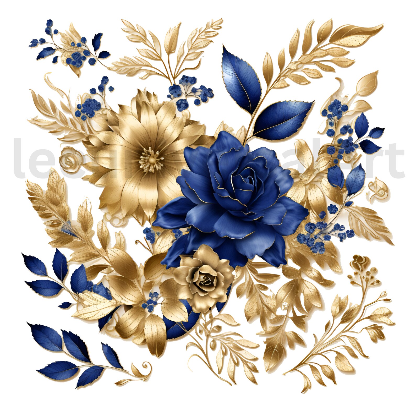 Blue and Gold Floral Clipart Cool Beautiful Wedding Rustic Navy Blue ...