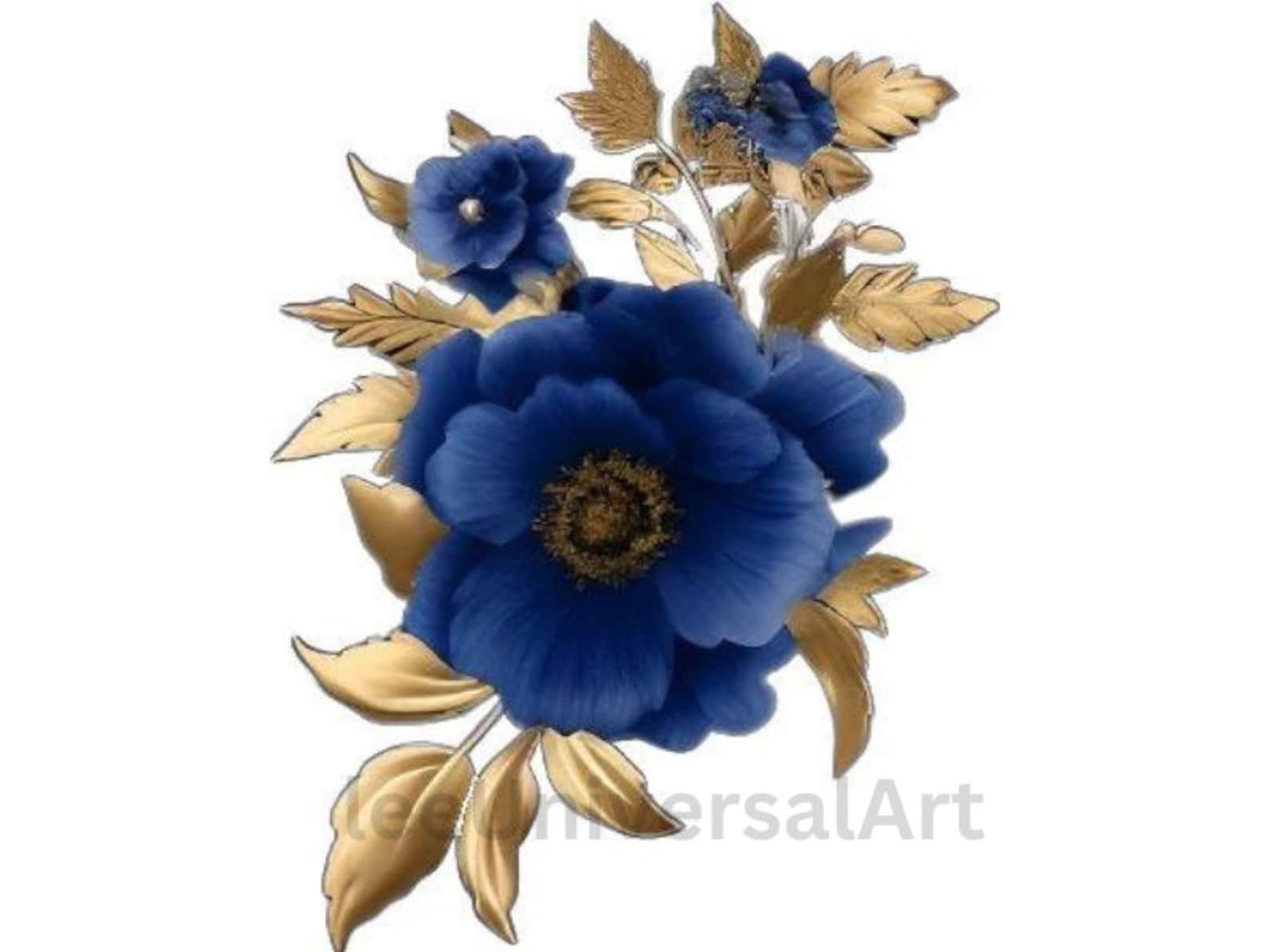 Blue and Gold Floral Clipart Cool Beautiful Wedding Rustic Navy Blue ...
