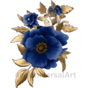 Blue and Gold Floral Clipart Cool Beautiful Wedding Rustic Navy Blue ...