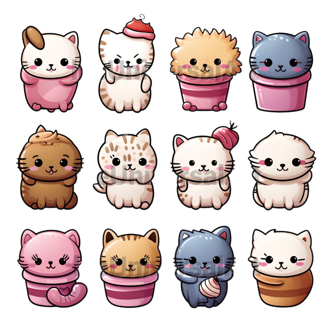 Cute Cat Digital Clipart Kawaii Kitten Doodle Kitty Icons in Png Svg ...