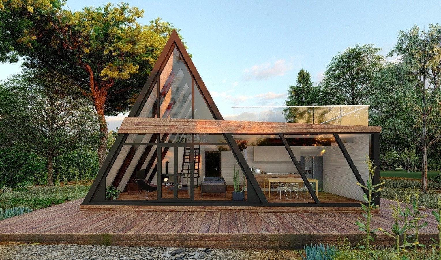 Plans architecturaux de maison cabane moderne et chic à ossature en A ...
