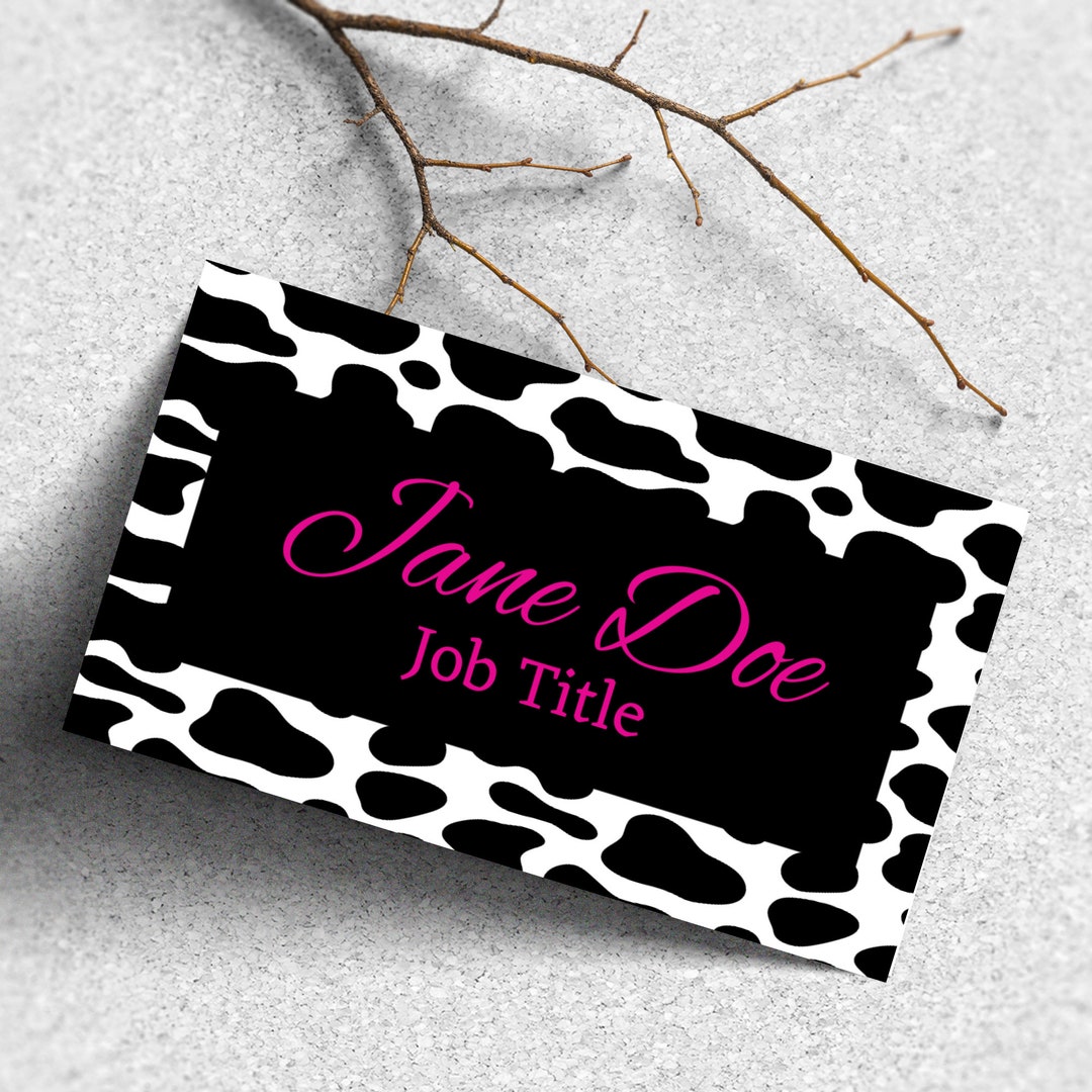 Cow Business Card Template, Cow Print, Editable Business Card Template ...