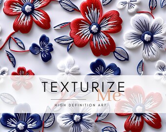 4th of July Floral Faux Embroidery Seamless Digital Paper Fabric Print ...