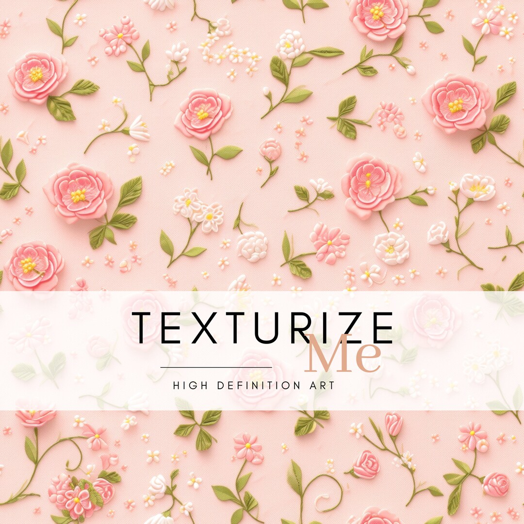 Pink 3D Floral Embroidery Digital Paper, Seamless Faux Embroidered ...