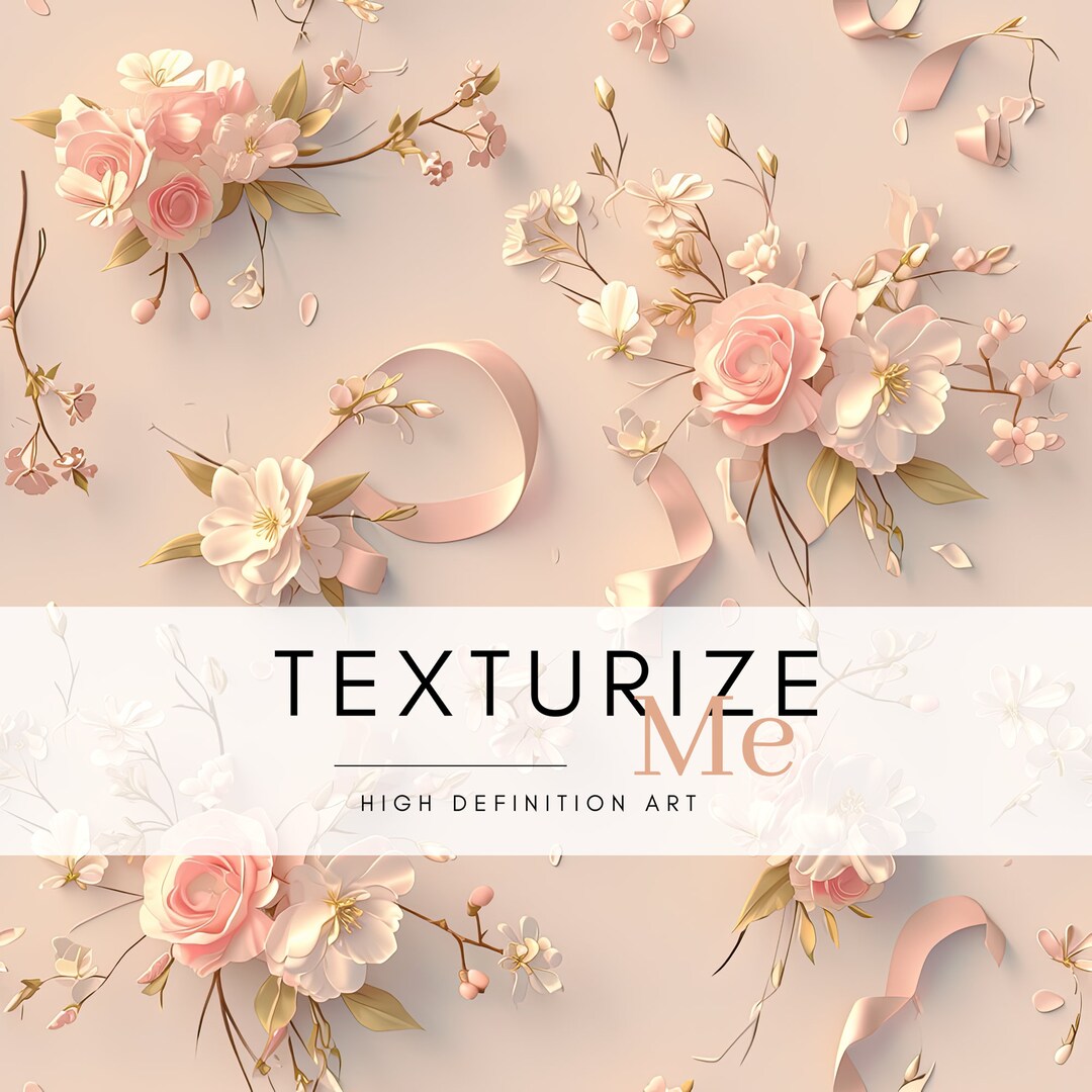3D Pink Floral Digital Paper With Ribbons - Seamless Wedding Flower ...