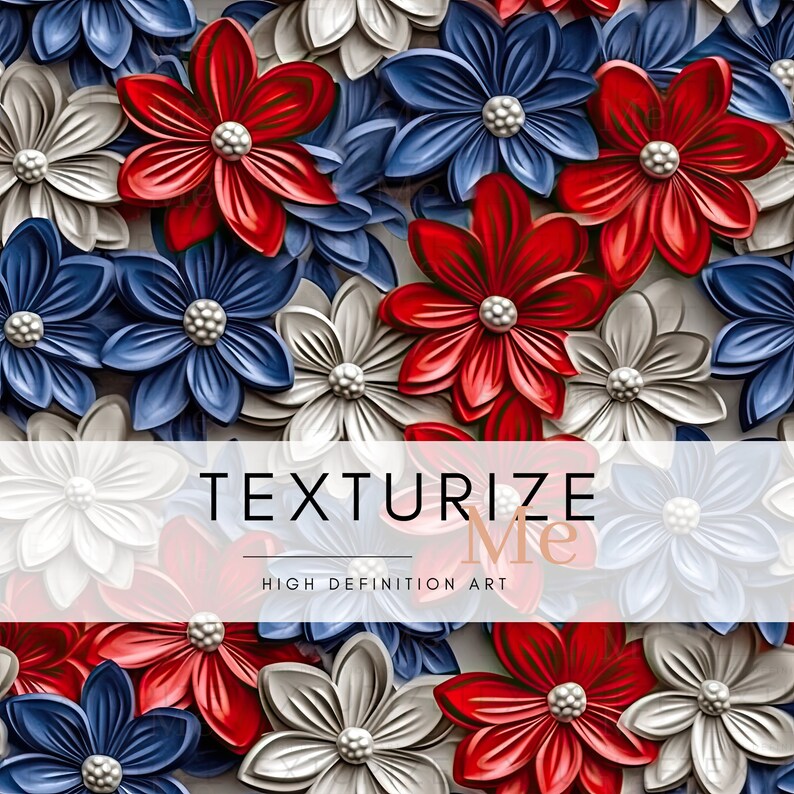 4th of July Flowers Seamless, Patriotic Flower Repeating Pattern, 3d ...